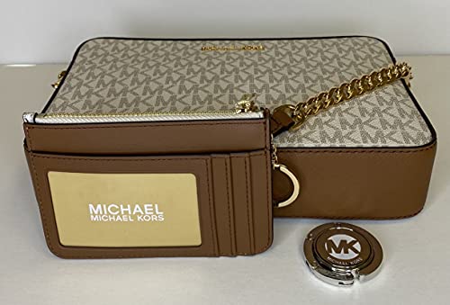Michael Kors MICHAEL Michael Kors Jet Set Travel Large EW Crossbody bundled with SM TZ Coinpouch Wallet Purse Hook (Signature MK Vanilla)