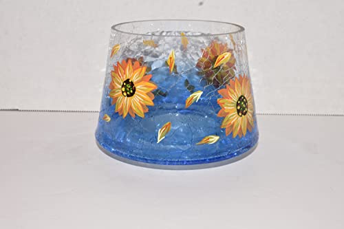 New Yankee Candle Hand Painted Harvest Sunflower Ombre Blue Crackle Glass Jar Candle Shade Topper