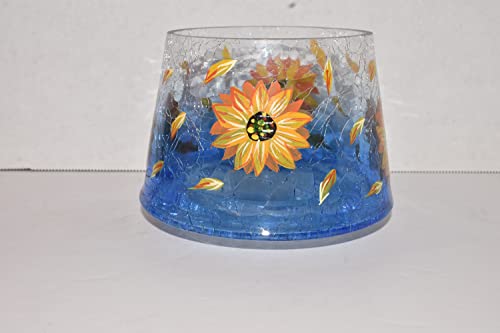 New Yankee Candle Hand Painted Harvest Sunflower Ombre Blue Crackle Glass Jar Candle Shade Topper