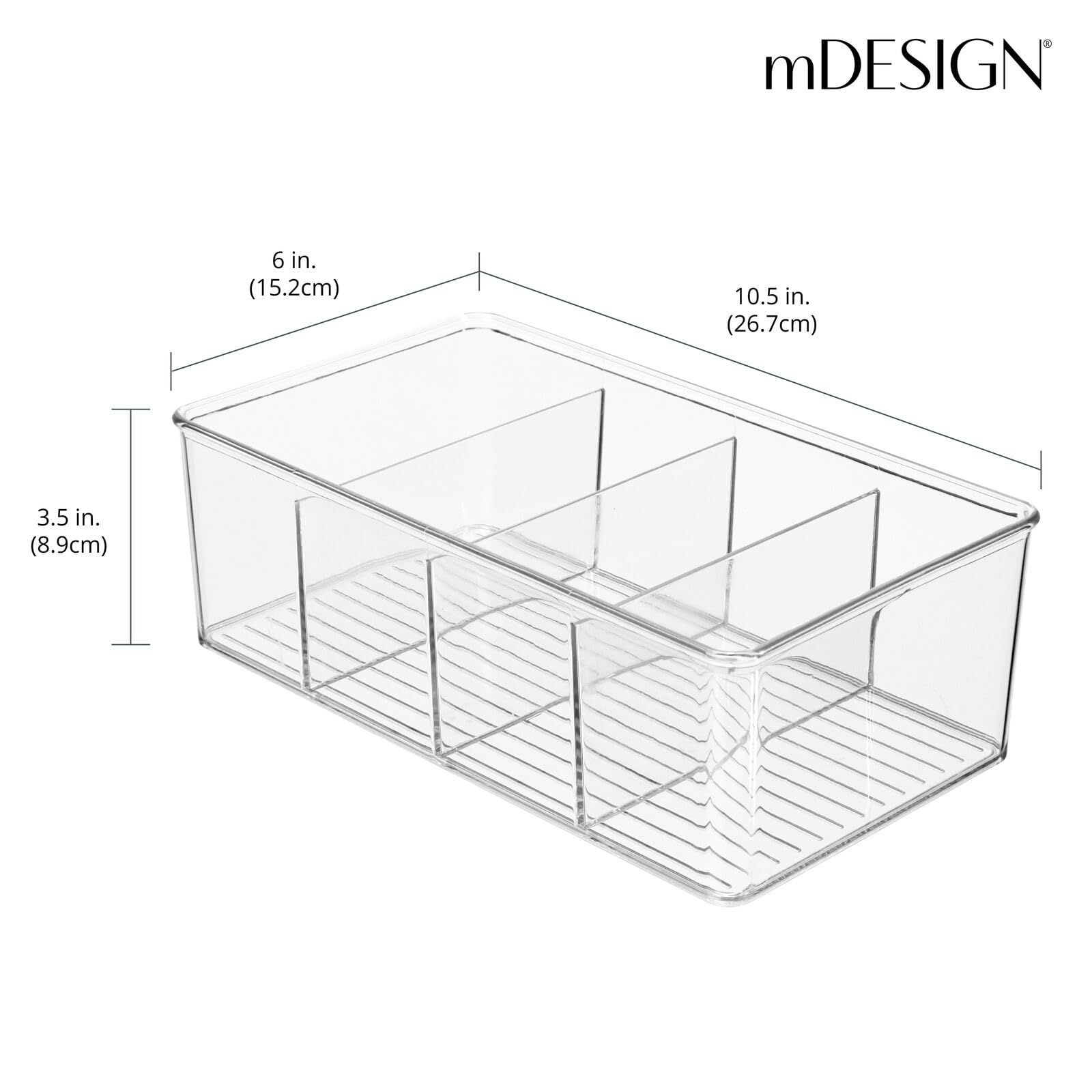 mDesign Plastic Food Storage Organizer Bin Box Container - 4 Compartment Holder for Packets, Pouches, Ideal for Kitchen, Pantry, Fridge, Countertop Organization - 4 Pack - Clear
