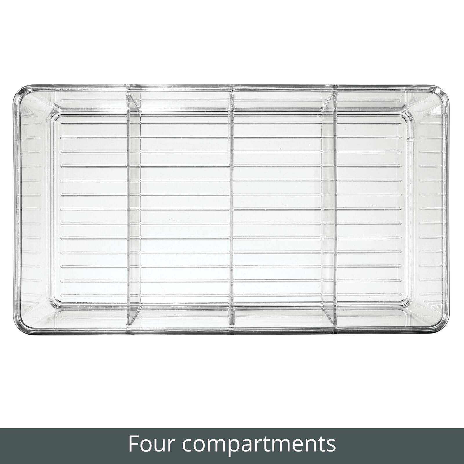 mDesign Plastic Food Storage Organizer Bin Box Container - 4 Compartment Holder for Packets, Pouches, Ideal for Kitchen, Pantry, Fridge, Countertop Organization - 4 Pack - Clear
