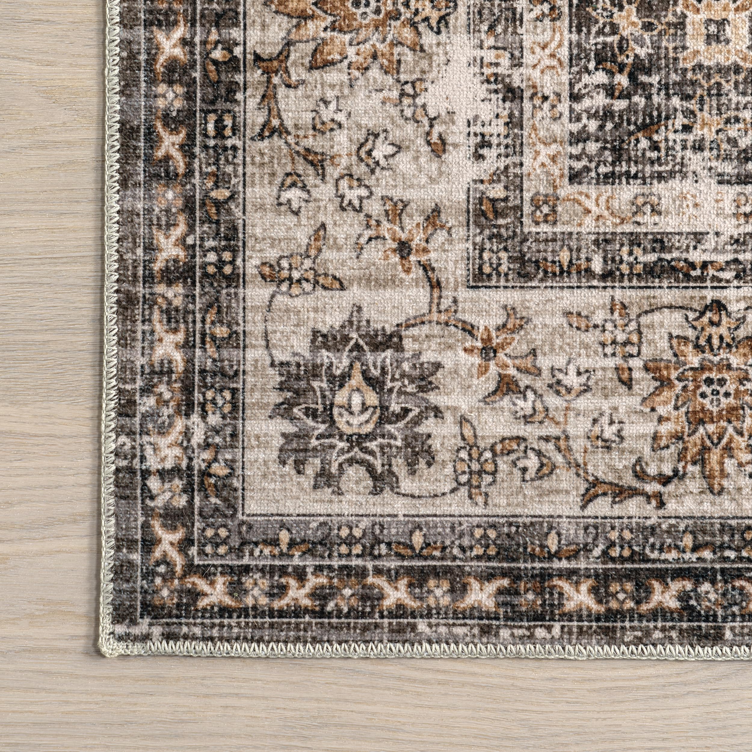 Rugs USA x Lauren Liess Rosewood Vintage Machine Washable Area Rug, 9x12, Brown