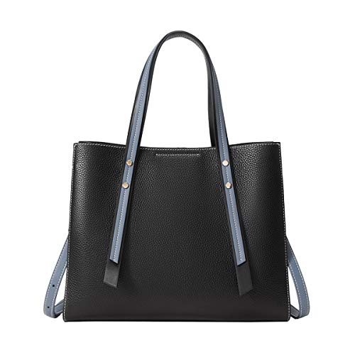 FOXER Leather Satchel Handbags for Women, Genuine Leather Ladies Top-handle Bags with Adjustable Shoulder Strap Womens Classic Crossbody Tote Purses and Handbags Medium Real Leather Carryall (Black)