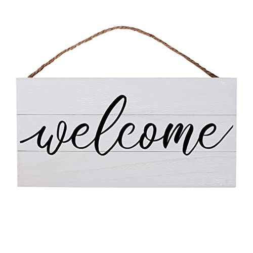 GSM Brands Welcome Wood Plank Hanging Sign for Home Decor (13.75 x 6.9 Inches)