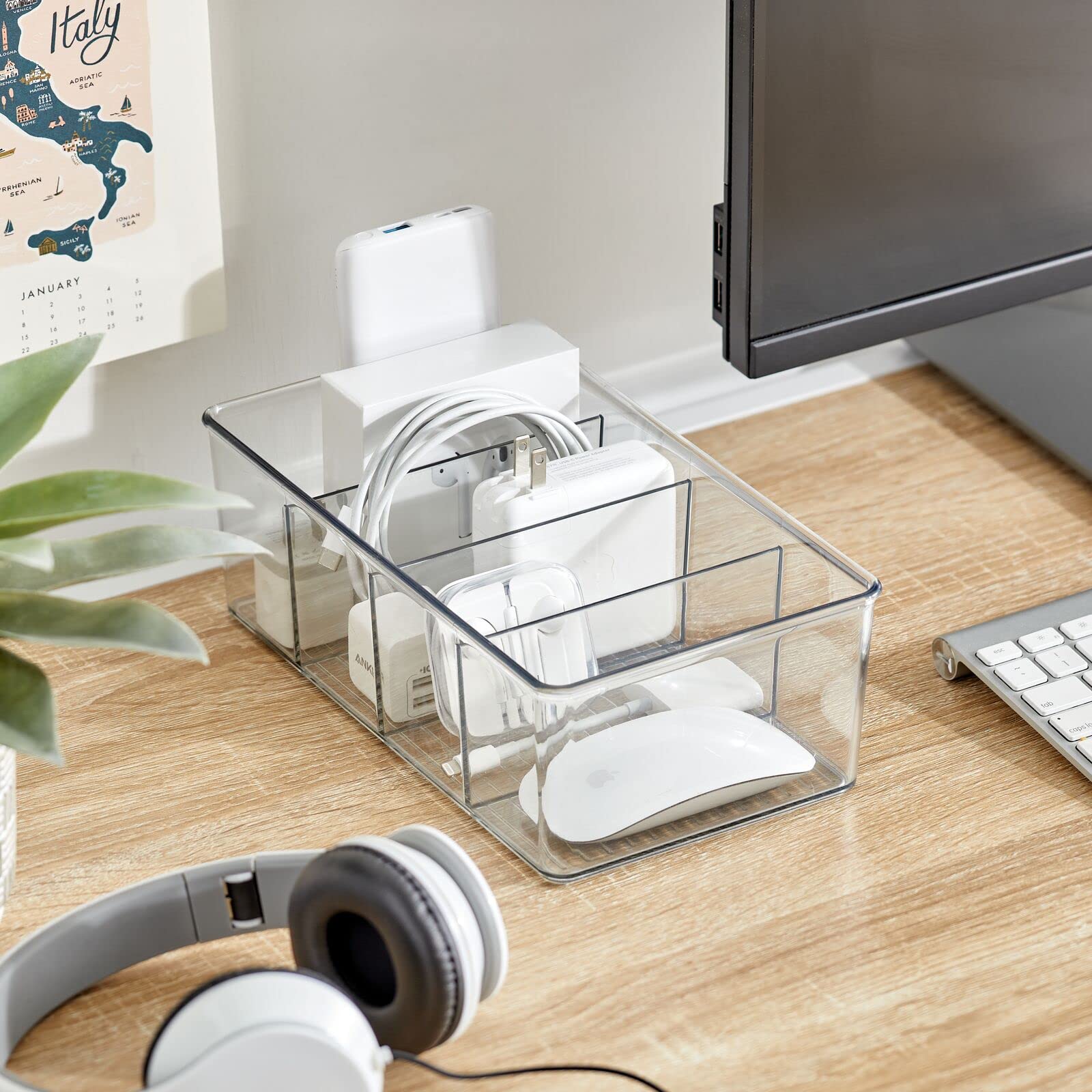 mDesign Plastic Food Storage Organizer Bin Box Container - 4 Compartment Holder for Packets, Pouches, Ideal for Kitchen, Pantry, Fridge, Countertop Organization - 4 Pack - Clear