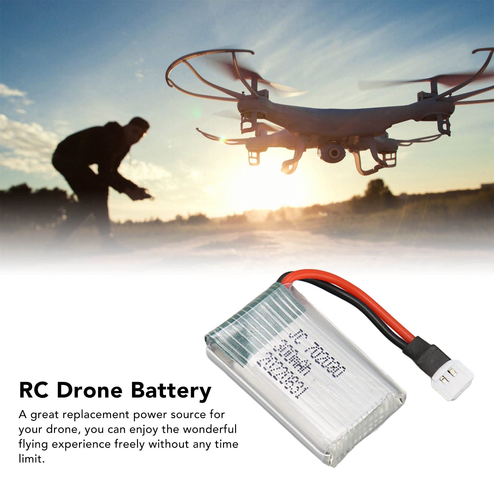 300mAh RC UAV Drone Replacement Battery - 702030 3.7V Lithium Battery Accessory for FQ777 F180 FY530 U816 Drones