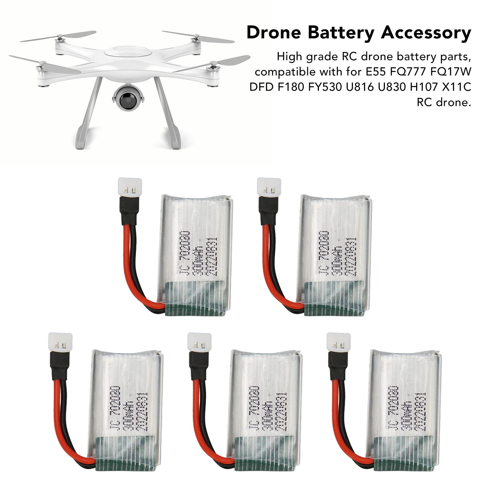 300mAh RC UAV Drone Replacement Battery - 702030 3.7V Lithium Battery Accessory for FQ777 F180 FY530 U816 Drones