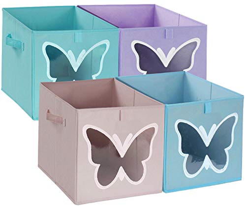 Homyfort Cube Storage Bins for kids 11x11 - Foldable Fabric Toy Box Clothes Storage Boxes Organizer with Clear Window for Pantry,Closet,,Bedroom,Butterfly Set of 4