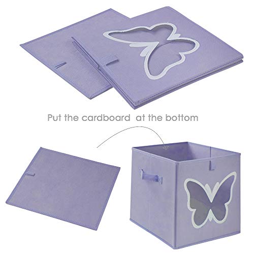 Homyfort Cube Storage Bins for kids 11x11 - Foldable Fabric Toy Box Clothes Storage Boxes Organizer with Clear Window for Pantry,Closet,,Bedroom,Butterfly Set of 4