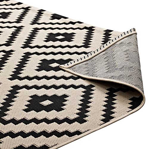Modway R-1134A-46 Perplex Geometric Diamond Trellis 4x6 Indoor and Outdoor Area Rug, Black and Beige