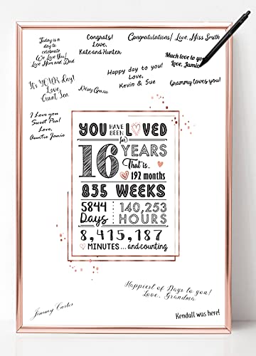 Katie Doodle Rose Gold Sweet 16 Birthday Decorations - Cute Guest Book Alternative - Great Sweet 16 Gifts for Girls or 16th Birthday Decorations for Girls - 11x17 inch Poster [Unframed] Rose Gold