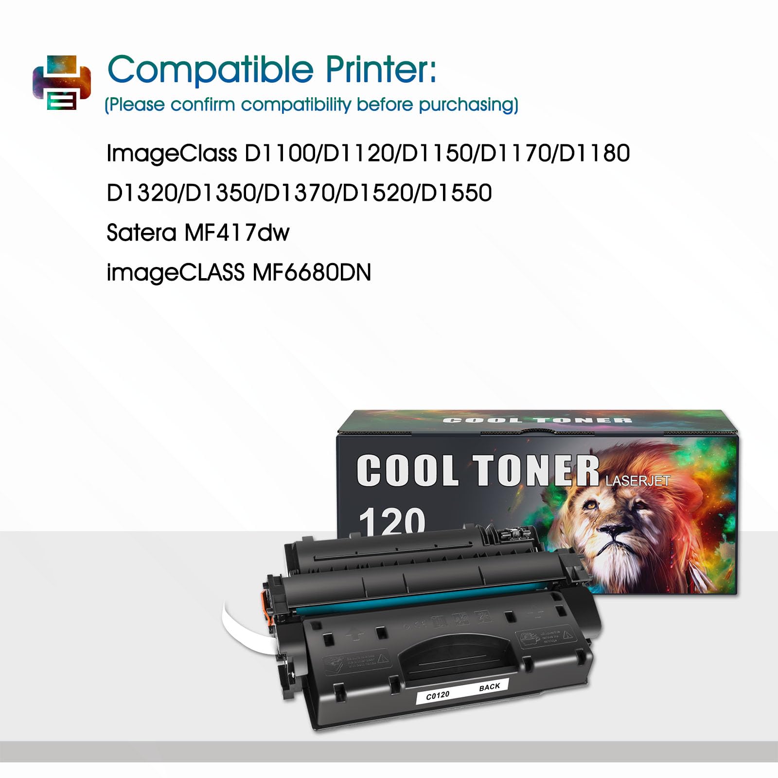 Cool Toner Compatible Toner Cartridges Replacement for Canon 120 cartridges 120 CRG-120 Canon imageCLASS D1120 D1550 D1150 D1320 D1350 D1520 D1100 D1370 D1180 D1170 MF6680DN MF417dw (Black, 2-Pack)