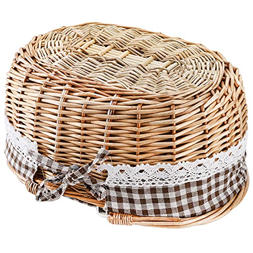 Peohud Wicker Picnic Basket with Double Folding Handles, Empty Baskets for Gifts, Woven Easter Basket, Willow Picnic Hamper Garden Harvest Basket for Easter Egg Gathering, Candy, Toys, Wedding
