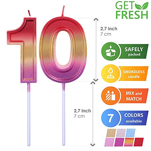 GET FRESH Number 10 Birthday Candle β Rainbow Number 10 Candle on Sticks β Rainbow Number Ten Candles for Birthday Anniversary β 10th Birthday Candle for Cake Decoration β Multicolor Ten Cake Candle