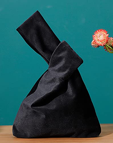 YuuTbiu Wrist Bag,Elegant Style Portable Purse,Velvet Black Knot Bag,Phone Wallet Gift for Women