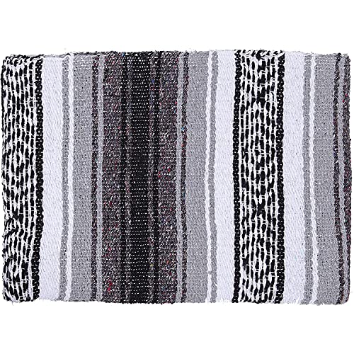 DWC Authentic Mexican Black-Gray Blanket -Yoga Matt - Falsa - Serape - Camping, Picnic, Beach Blanket, Bedding, Car Blanket, Saddle Blanket, Soft Woven Home Decor (Black-Gray Color)