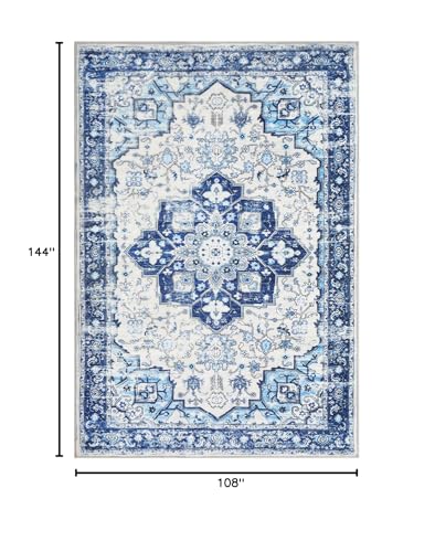 GlowSol Washable Area Rug 9x12 Boho Floral Non-Slip Rugs Vintage Low Pile Carpet Medallion Rugs for Living Room Bedroom Dining Room Office,9x12