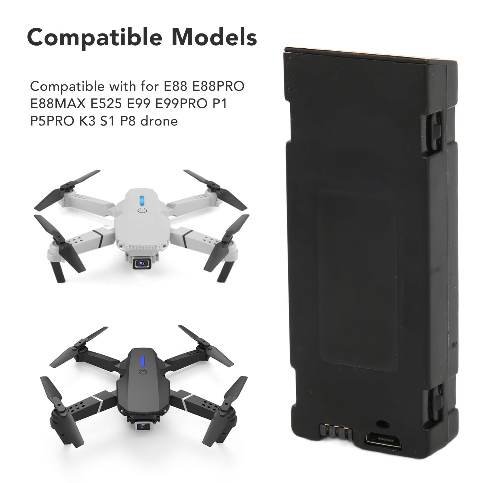 RC Drone Li Ion Battery, Compact Remote Control UAV Battery 3.7V 1800mAh Universal ABS Housing for P8 for E99 for E525