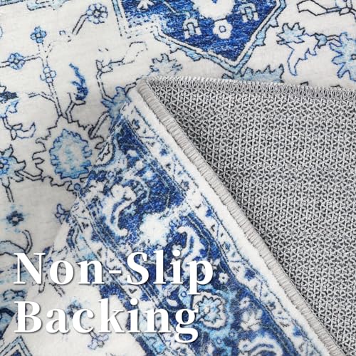 GlowSol Washable Area Rug 9x12 Boho Floral Non-Slip Rugs Vintage Low Pile Carpet Medallion Rugs for Living Room Bedroom Dining Room Office,9x12