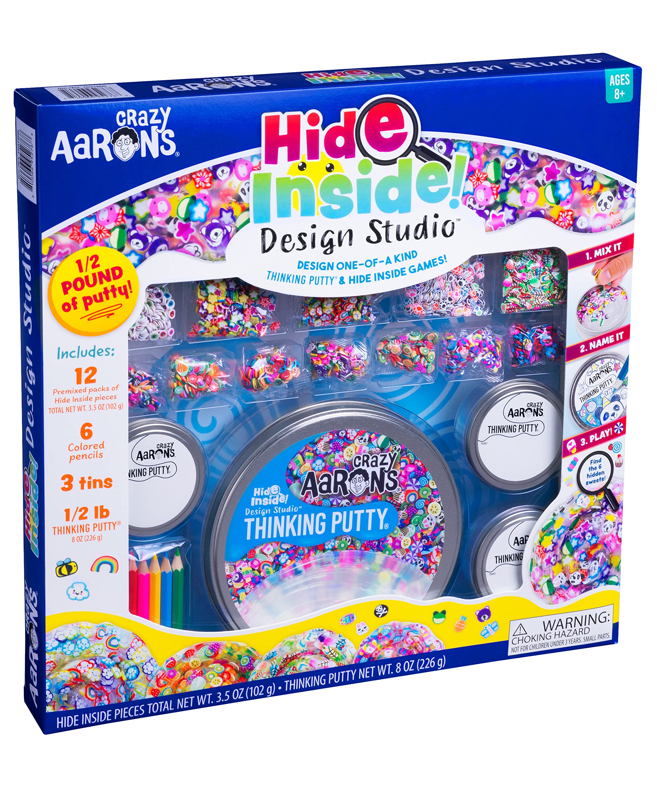 Crazy Aaron’s Thinking Putty Hide Inside! Design Studio Kit - Create, Mix, Mold, Fun Activity Set, Mix-in Pieces, Sensory ThinkingPutty, Fidget, Never Dries Out, Non-Toxic, Kids Ages 5+