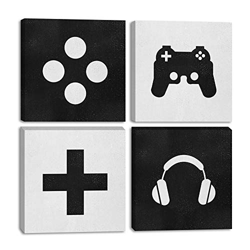 Urttiiyy Video Game Themed Art Game Posters Gaming Wall Art 4 Panels Gift for Gaming Lover Canvas Wall Decor for Boys Room Living Room Bedroom Framed Ready to Hang-12"x12"x4