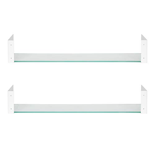 Kate and Laurel Rodi Modern Glass and Metal Shelf Set, Set of 2, White, Floating Book Shelves for Wall