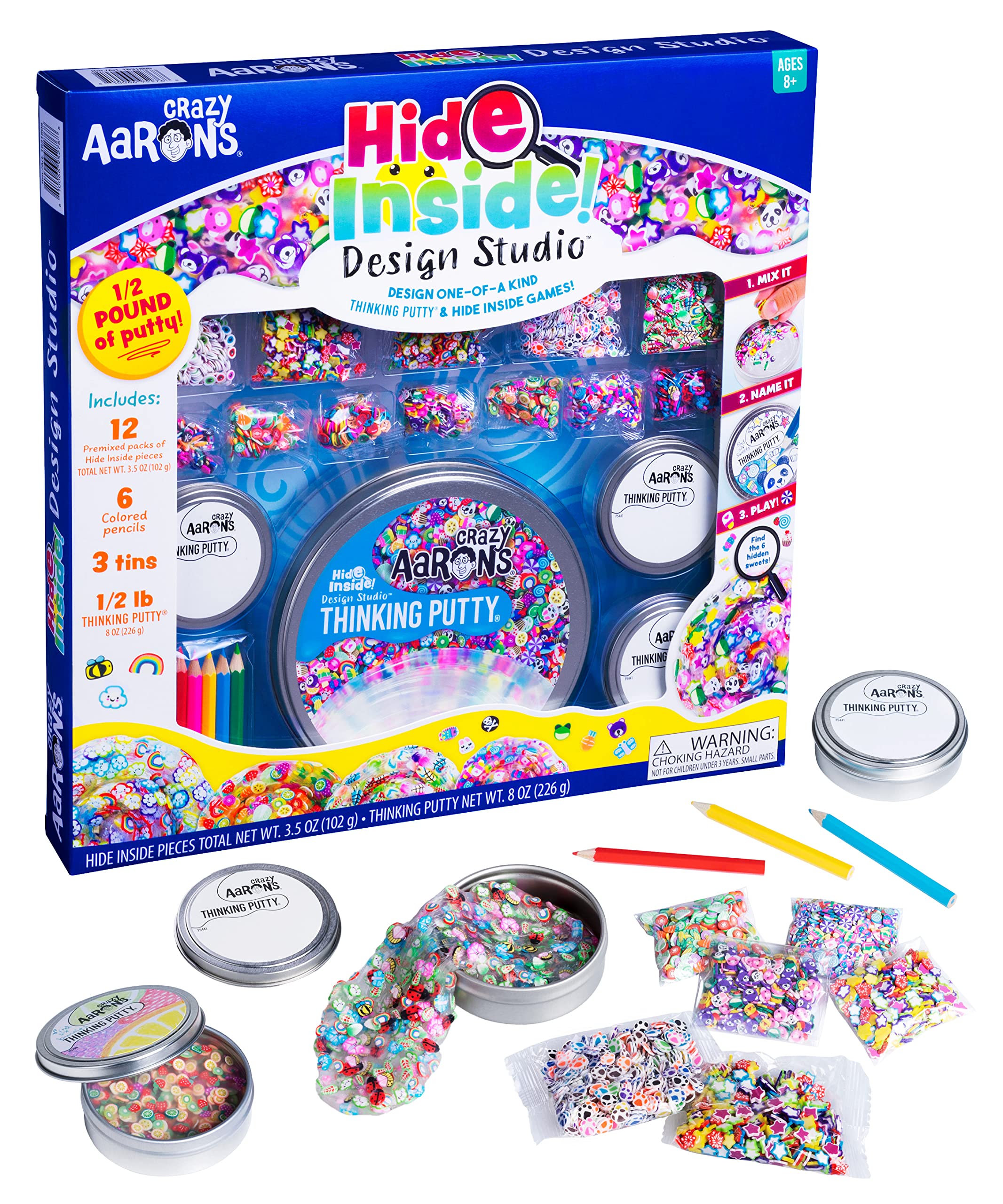 Crazy Aaron’s Thinking Putty Hide Inside! Design Studio Kit - Create, Mix, Mold, Fun Activity Set, Mix-in Pieces, Sensory ThinkingPutty, Fidget, Never Dries Out, Non-Toxic, Kids Ages 5+