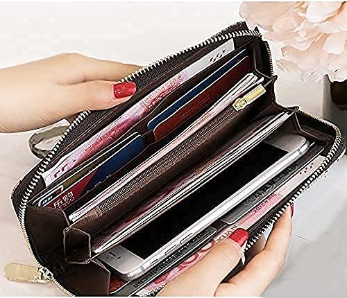 TIME WARRIOR Women's Wallet DA RFID Blocking Leather Zip Around Designer Wallets Large Phone Holder Clutch Travel Purse Wristlet Women Wallets (Brown & Gold)