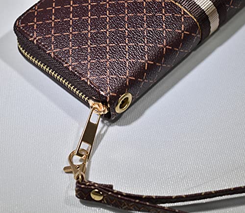 TIME WARRIOR Women's Wallet DA RFID Blocking Leather Zip Around Designer Wallets Large Phone Holder Clutch Travel Purse Wristlet Women Wallets (Brown & Gold)