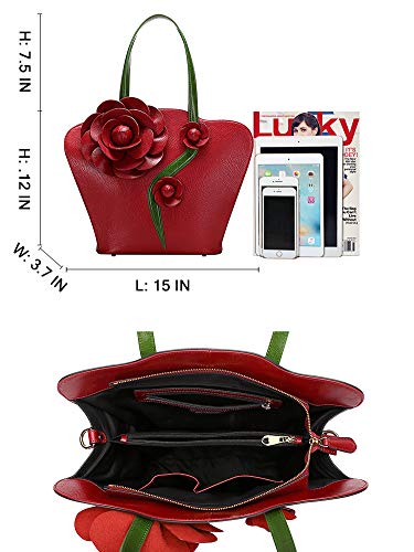 PIJUSHI Designer Floral Purses and Handbags for Women Top Handle Satchel Handbag Ladies Shoulder Bag(20105 Red)