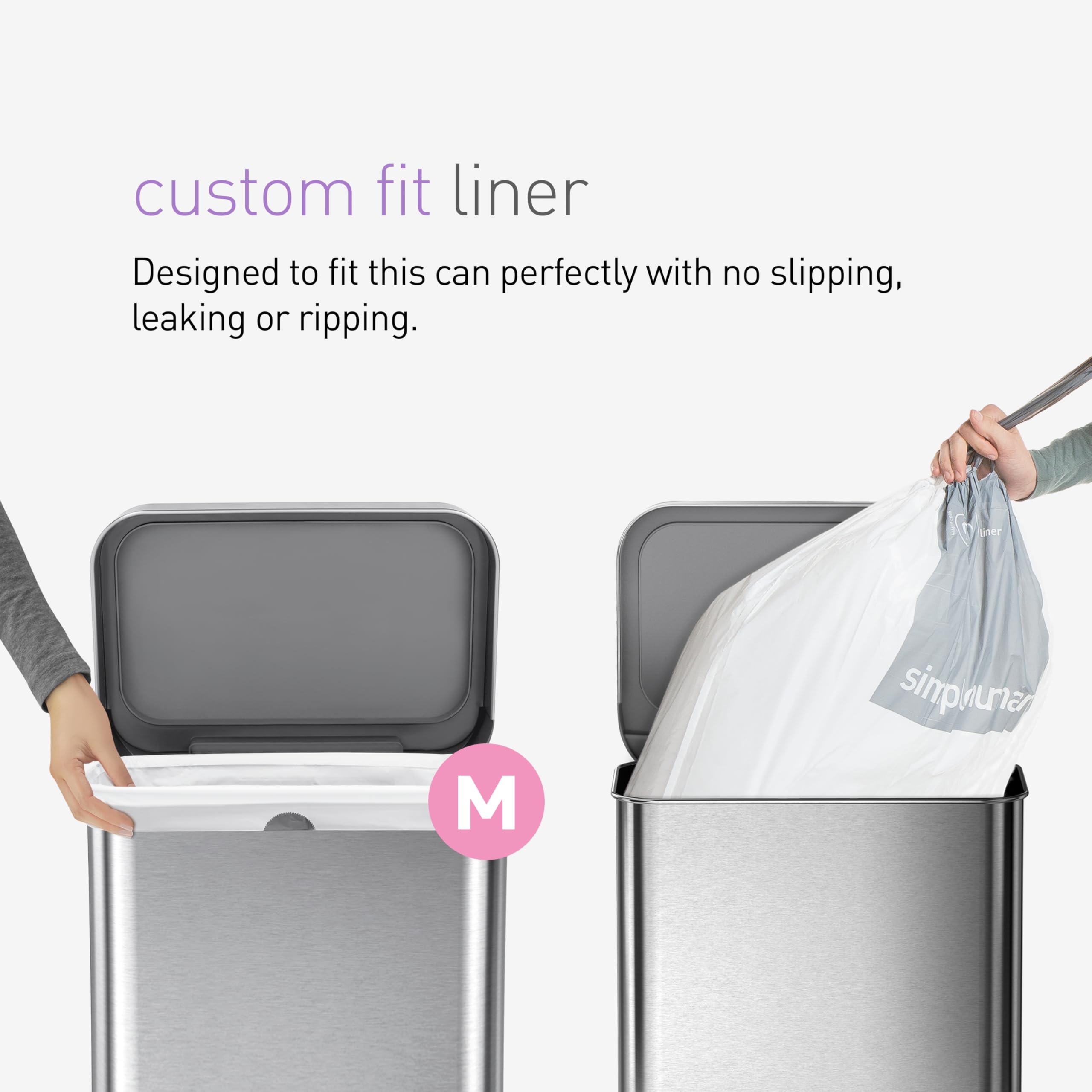 simplehuman 45 Liter / 12 Gallon Liter Rectangular Hands-Free Kitchen Step Trash Can with Soft-Close Lid, Brushed Stainless Steel with Plastic Lid
