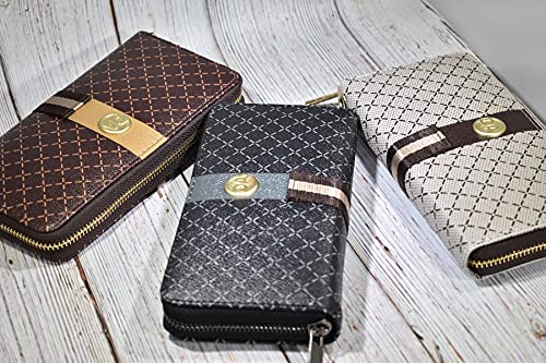 TIME WARRIOR Women's Wallet DA RFID Blocking Leather Zip Around Designer Wallets Large Phone Holder Clutch Travel Purse Wristlet Women Wallets (Brown & Gold)