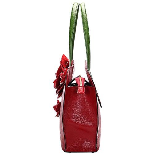 PIJUSHI Designer Floral Purses and Handbags for Women Top Handle Satchel Handbag Ladies Shoulder Bag(20105 Red)