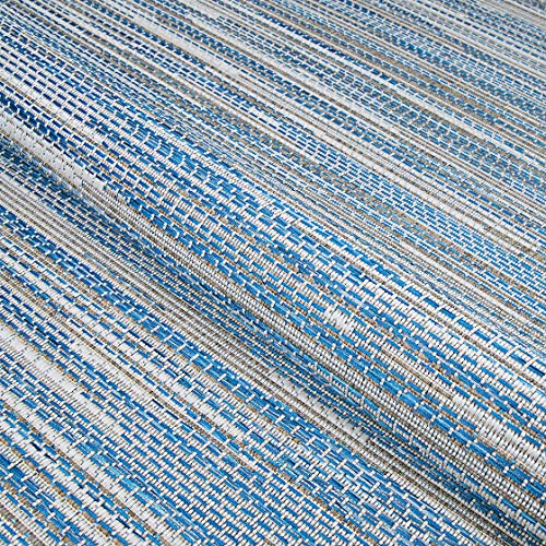 Couristan Monte Carlo Coastal Breeze Ocean Blue- Champagne Indoor/Outdoor Area Rug, 5'10" x 9'2"