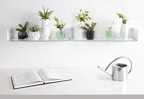 Kate and Laurel Rodi Modern Glass and Metal Shelf Set, Set of 2, White, Floating Book Shelves for Wall