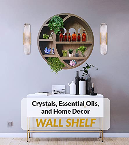KuteDecor, Crescent Moon Shelf for Crystals , Wiccan Shelf, Crystal Shelf Display, Crystals Decor, Essential Oils Shelves Wooden, Crystal Wall Shelf, Moon Phase (Brown)