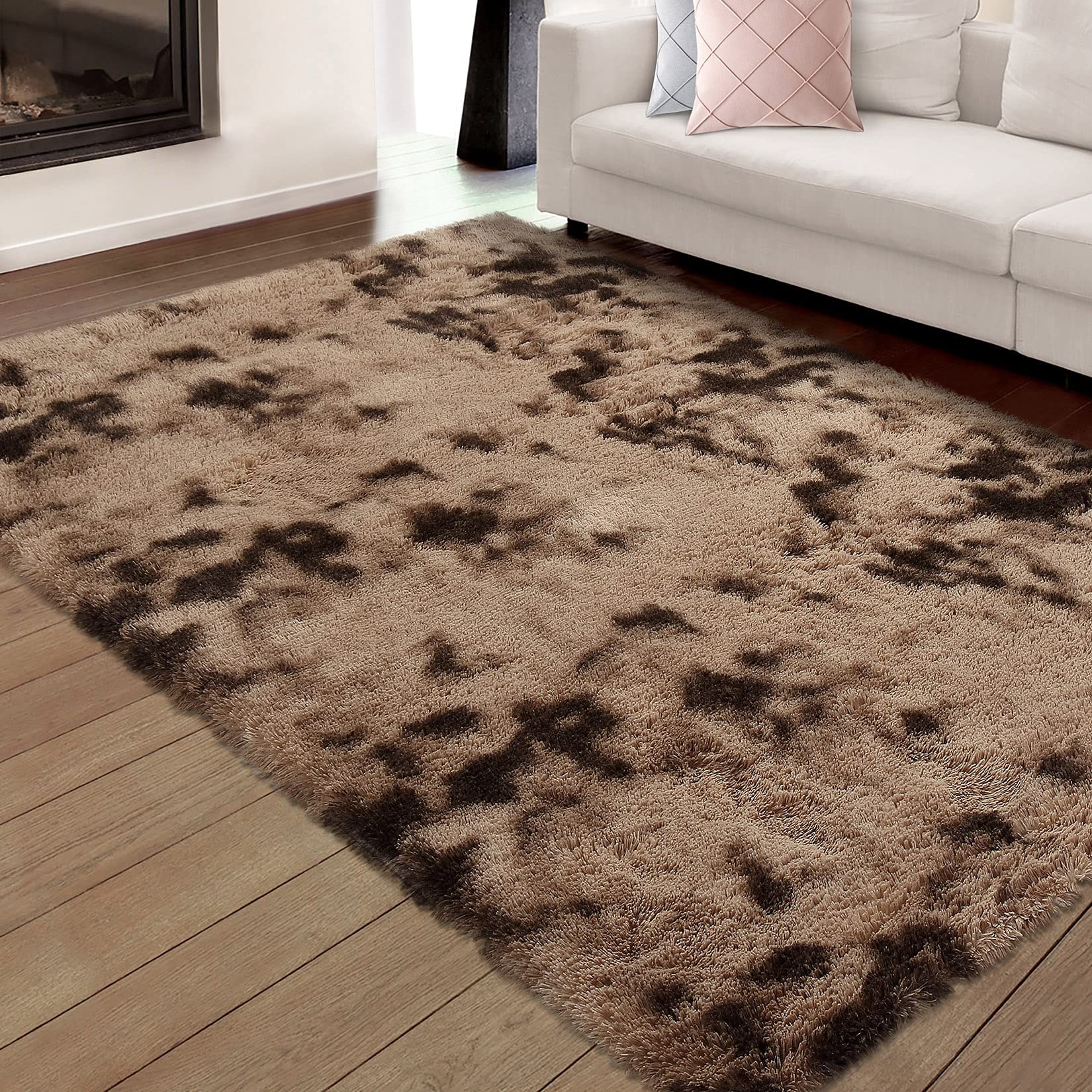 IMINROME 9x12 Fluffy Area Rugs Furry Area Rug for Living Room, Fuzzy Shag Fur Rug for Nursery Room Non-Skid Plush Throw Rug Shaggy Accent Rug for Indoor Home Floor Carpet, Coffee