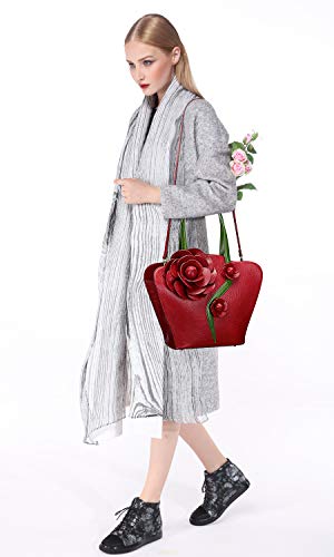 PIJUSHI Designer Floral Purses and Handbags for Women Top Handle Satchel Handbag Ladies Shoulder Bag(20105 Red)