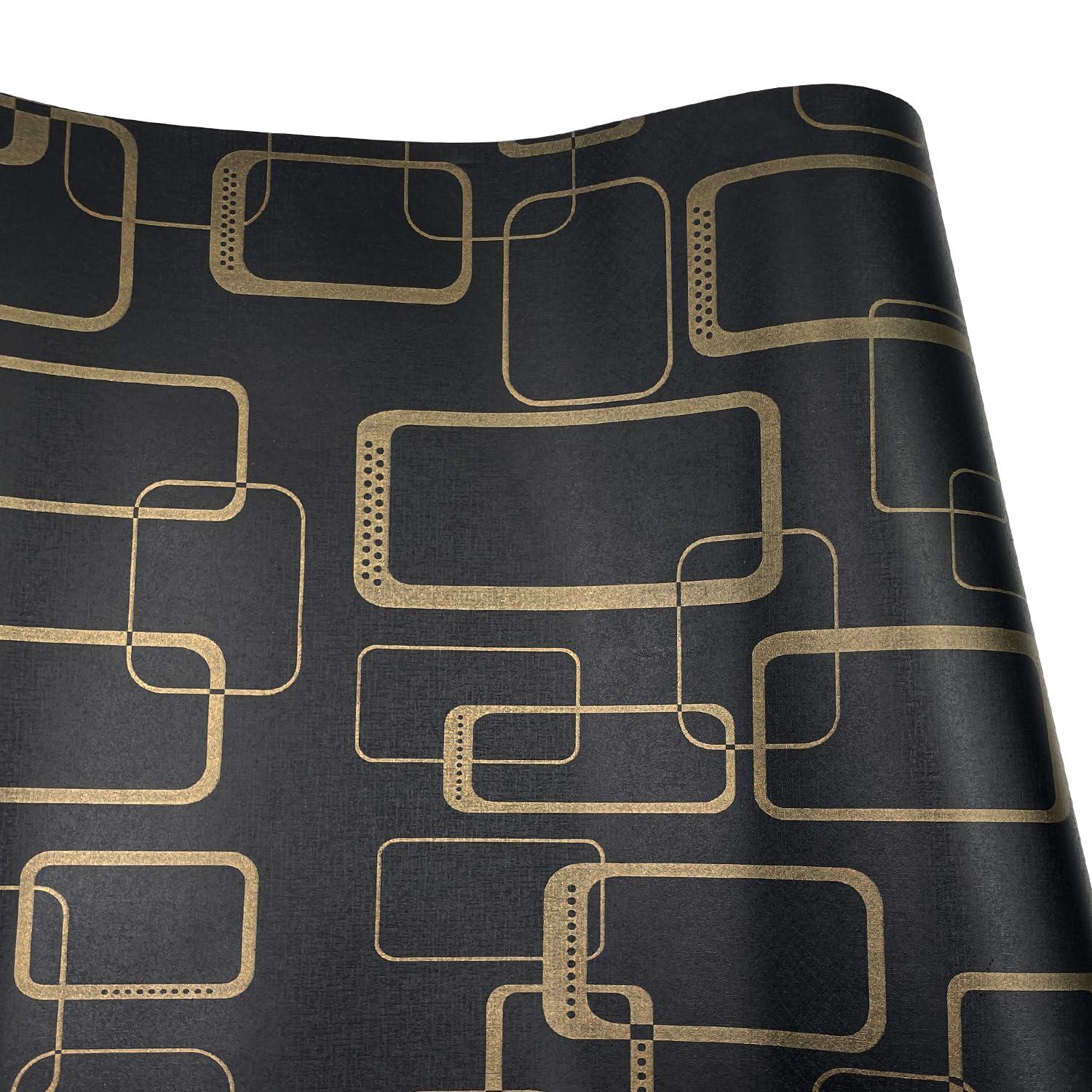 SimpleLife4U Geometric Pattern Shelf Drawer Liner Self-Adhesive Black Countertop Protect Paper for Furniture 17.7 Inch by 9.8 Feet