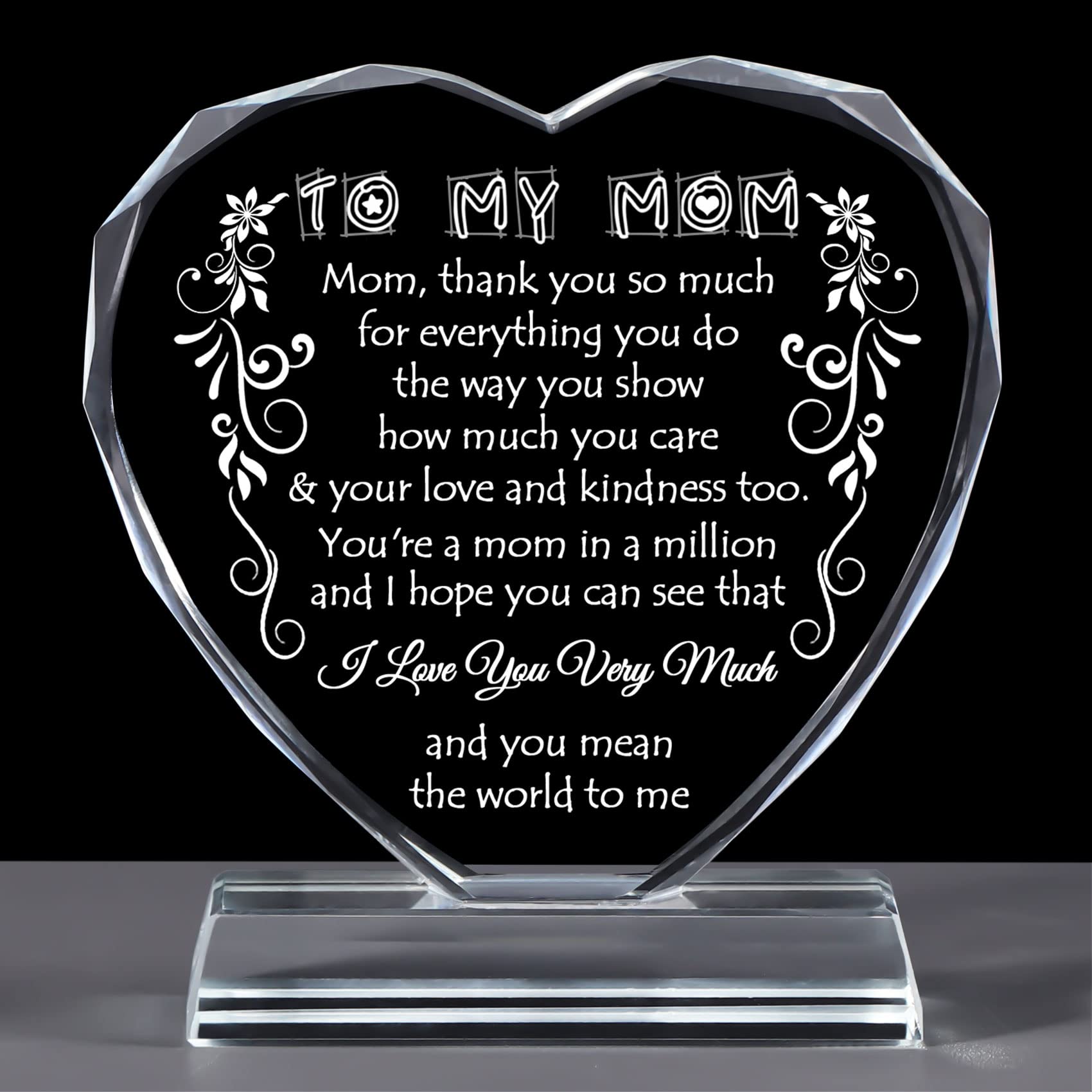 YWHL To My Mom Gifts from Daughter Son, Thank You Gifts for Mom Who has Everything, Mother's Day Gifts, Laser Engraving Glass Keepsake, Meaningful Present for Mother on Thanksgiving Christmas