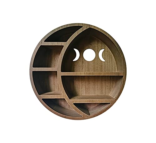 KuteDecor, Crescent Moon Shelf for Crystals , Wiccan Shelf, Crystal Shelf Display, Crystals Decor, Essential Oils Shelves Wooden, Crystal Wall Shelf, Moon Phase (Brown)