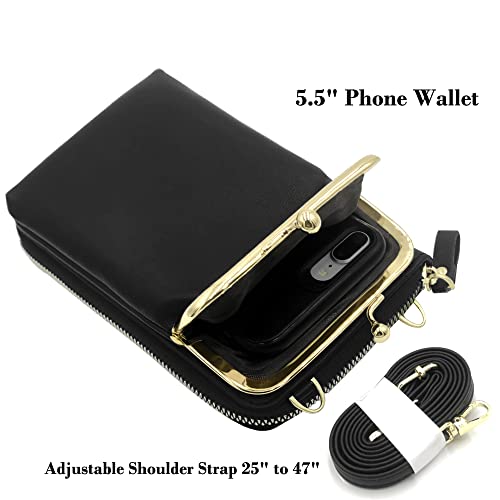 FFpaw Small Crossbody Purse for Women,Cellphone Shoulder Bags Lightweight PU Leather RFID Blocking Wallet Credit Card Holder(Black)