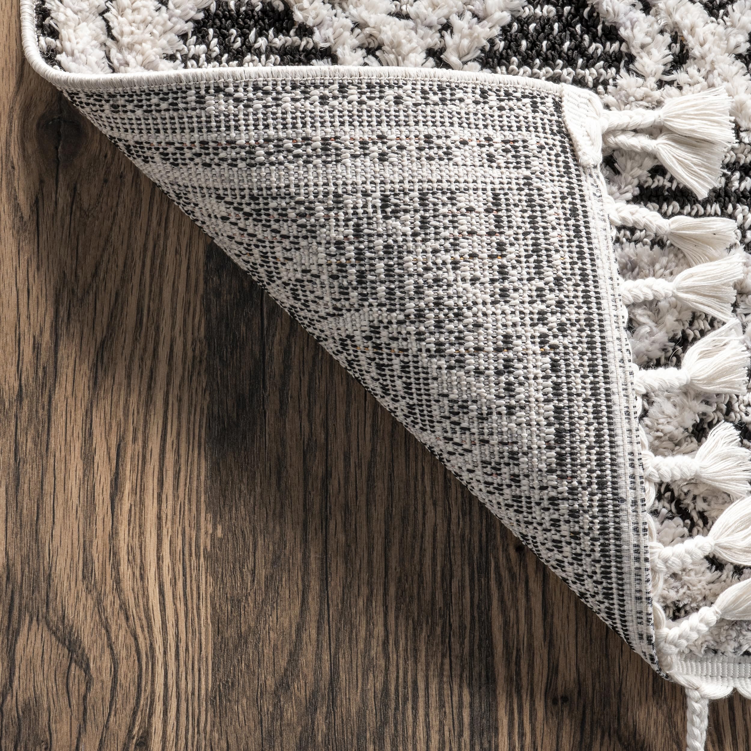 nuLOOM 9x12 Ansley Moroccan Tassel Area Rug, Grey, High-Low Textured Bohemian Design, Plush High Pile, Stain Resistant, For Bedroom, Living Room, Hallway, Entryway