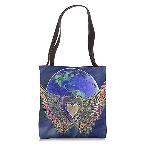 Heart, Angel Wings, Earth, Love, Peace Tote Bag