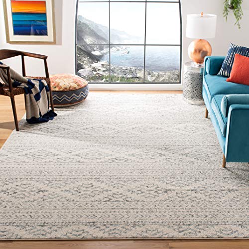 SAFAVIEH Tulum Collection Area Rug - 9' x 12', Ivory & Grey, Moroccan Boho Tribal Design, Non-Shedding & Easy Care, Ideal for High Traffic Areas in Living Room, Bedroom (TUL272A)