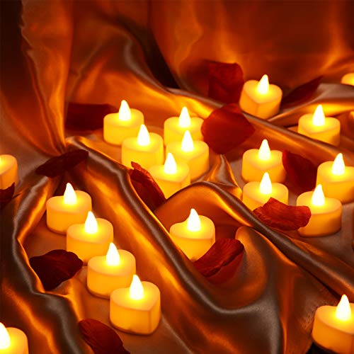 1000 Pieces Artificial Rose Petal with 24 Pieces Romantic Heart Candles Flameless Romantic Led Tealight Candle for Romantic Night Birthday Valentine's Day Anniversary Wedding Table Decor (Yellow)
