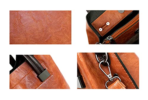 GJGJTER Synthetic PU Leather Tote for Women Simple One-shoulder Portable Messenger Crossbody Hobo Bags 3-piece Set-Brown