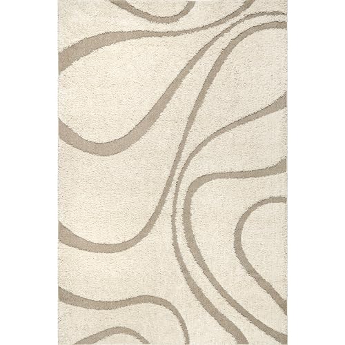nuLOOM Carolyn Modern Shag Area Rug - 9x12 Shag Area Rug Transitional Cream Rugs for Living Room Bedroom Dining Room Nursery