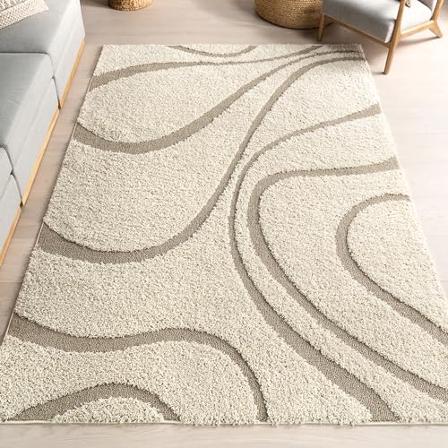 nuLOOM Carolyn Modern Shag Area Rug - 9x12 Shag Area Rug Transitional Cream Rugs for Living Room Bedroom Dining Room Nursery