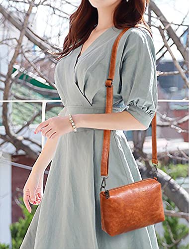 GJGJTER Synthetic PU Leather Tote for Women Simple One-shoulder Portable Messenger Crossbody Hobo Bags 3-piece Set-Brown